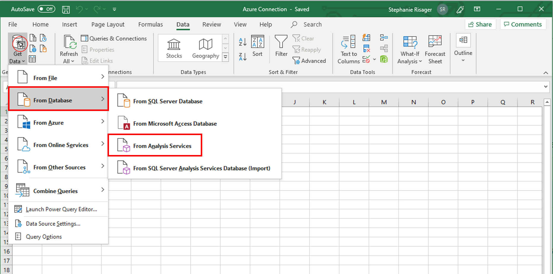How to connect to an Azure cube in Excel