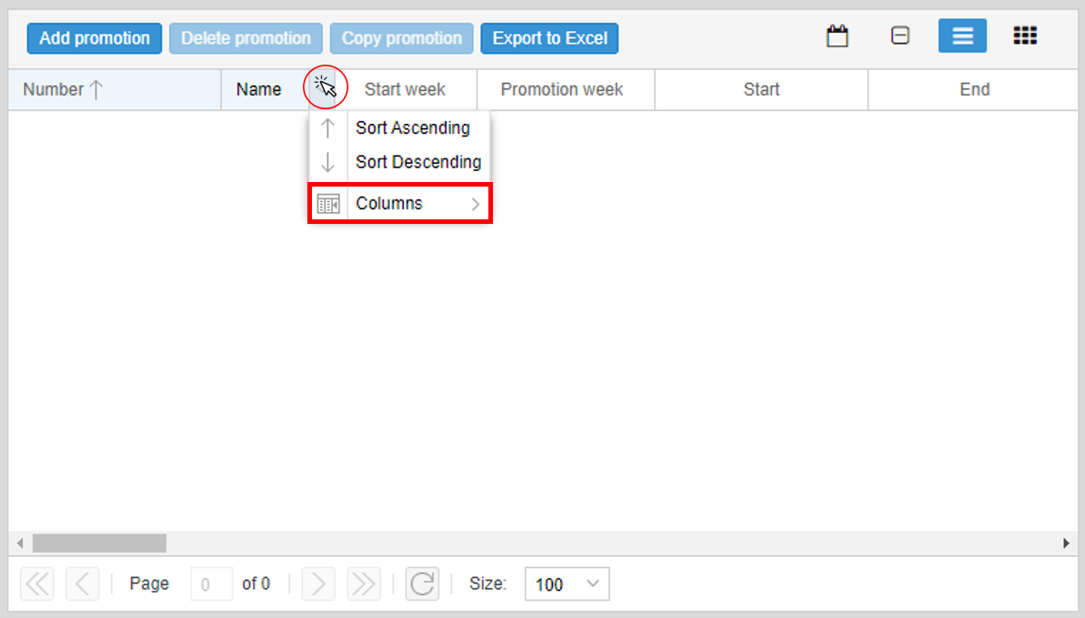 How to use List View columns in Promotion Scheduler